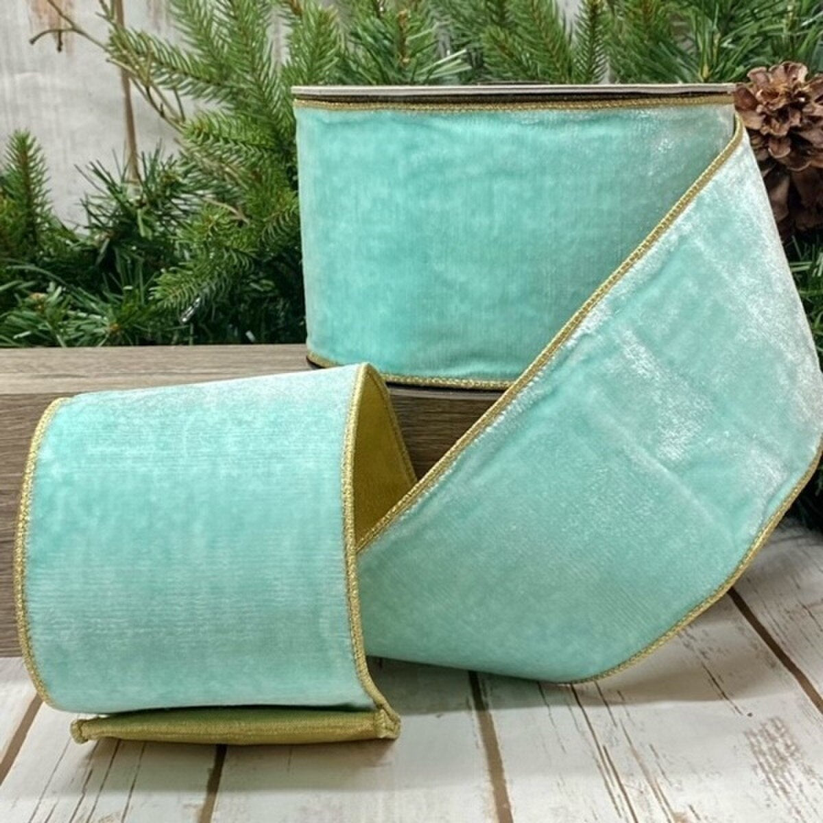 4“ x 10yds VP lush velvet gold back, ocean water | Burlap and Bling Decor
