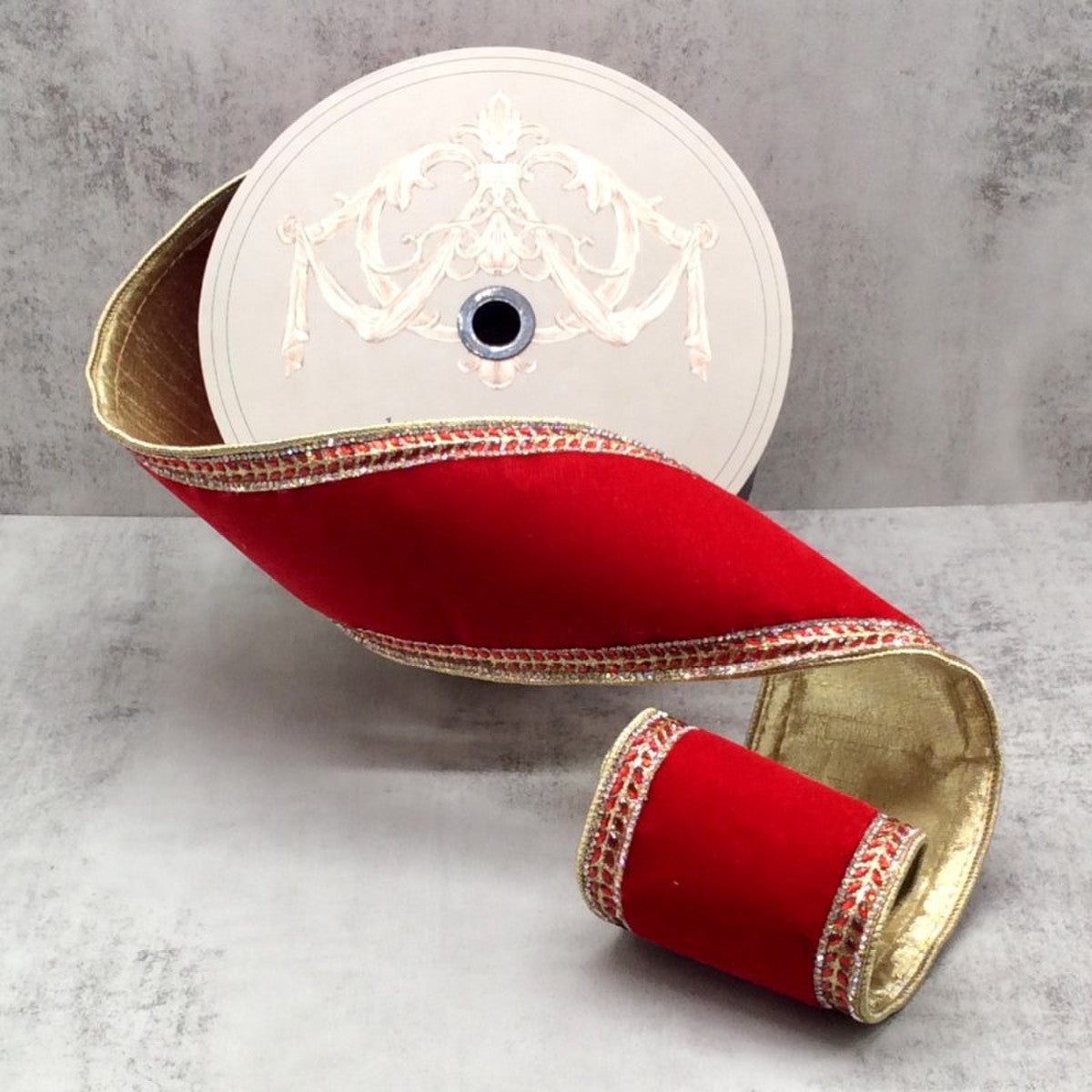 4" x 5yds velvet red crystal jewel side trim, red | Burlap and Bling Decor