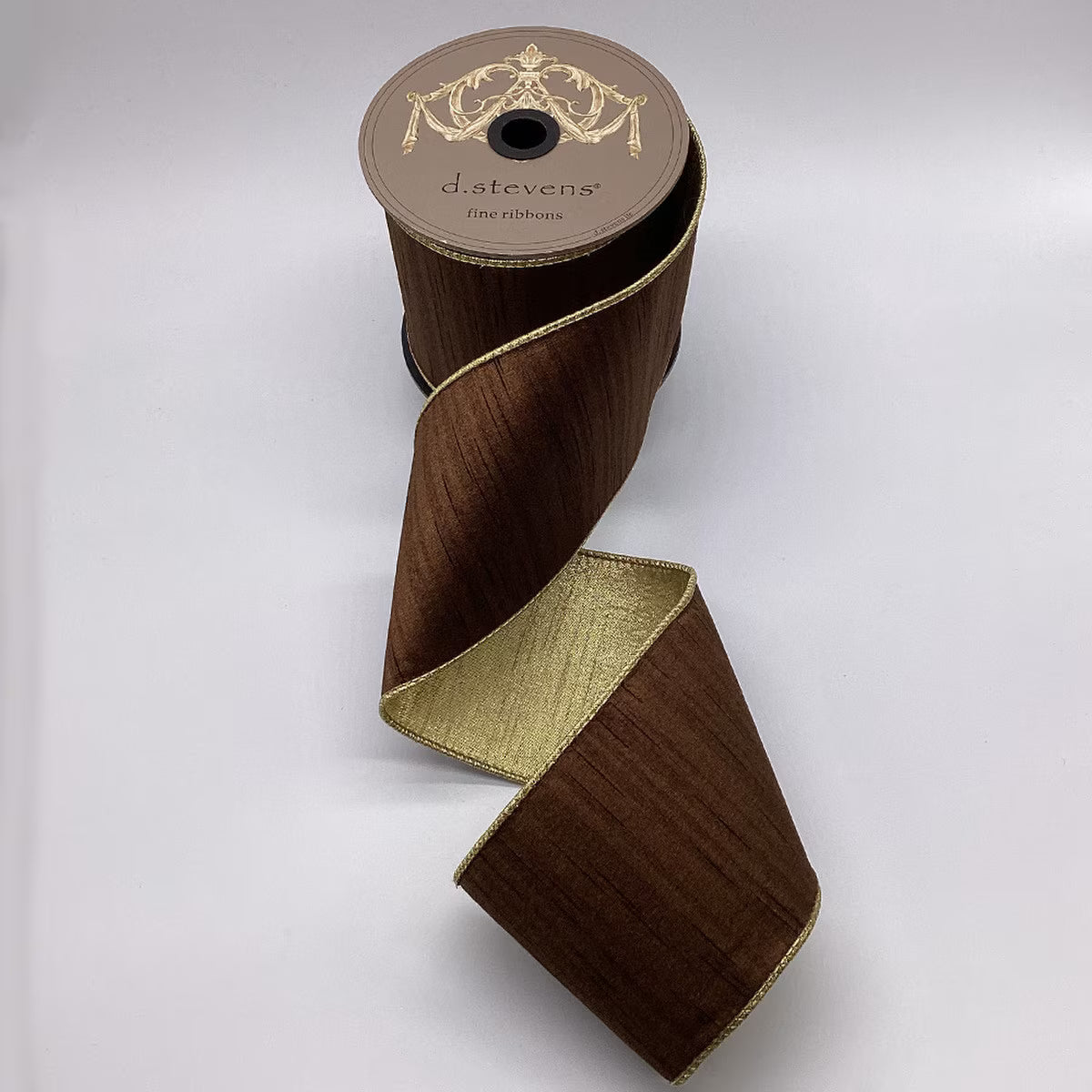 4“ x 10yds slub dupion metallic gold back, walnut
