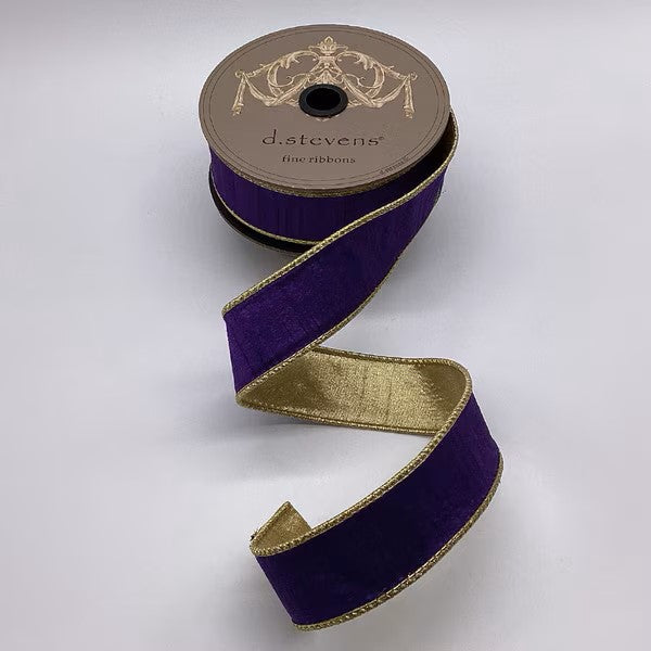 1.5“ x 10yds slub dupion metallic gold back, regal purple | Burlap and ...