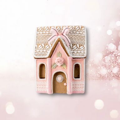 14in Pink Gingerbread House | Burlap and Bling Decor