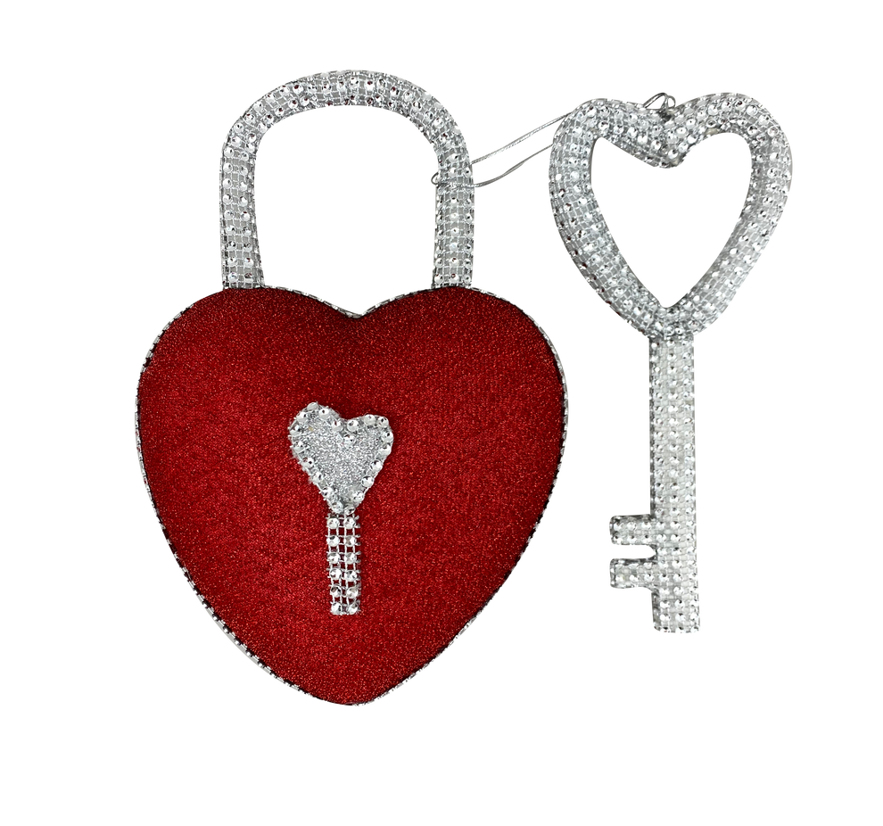 Bling Heart Lock N Key H9.5xW6xD3 | Burlap and Bling Decor