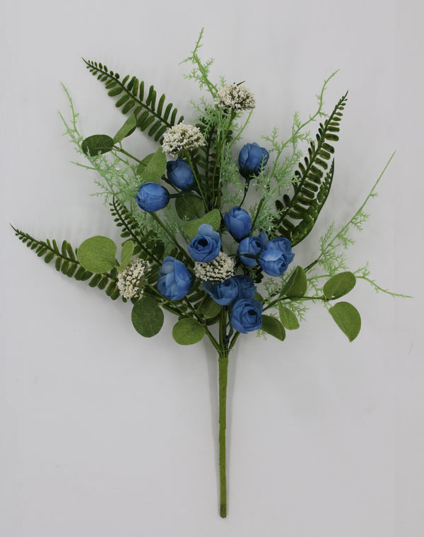 19 IN MIXED MINI ROSE FERN BUSH BLUE