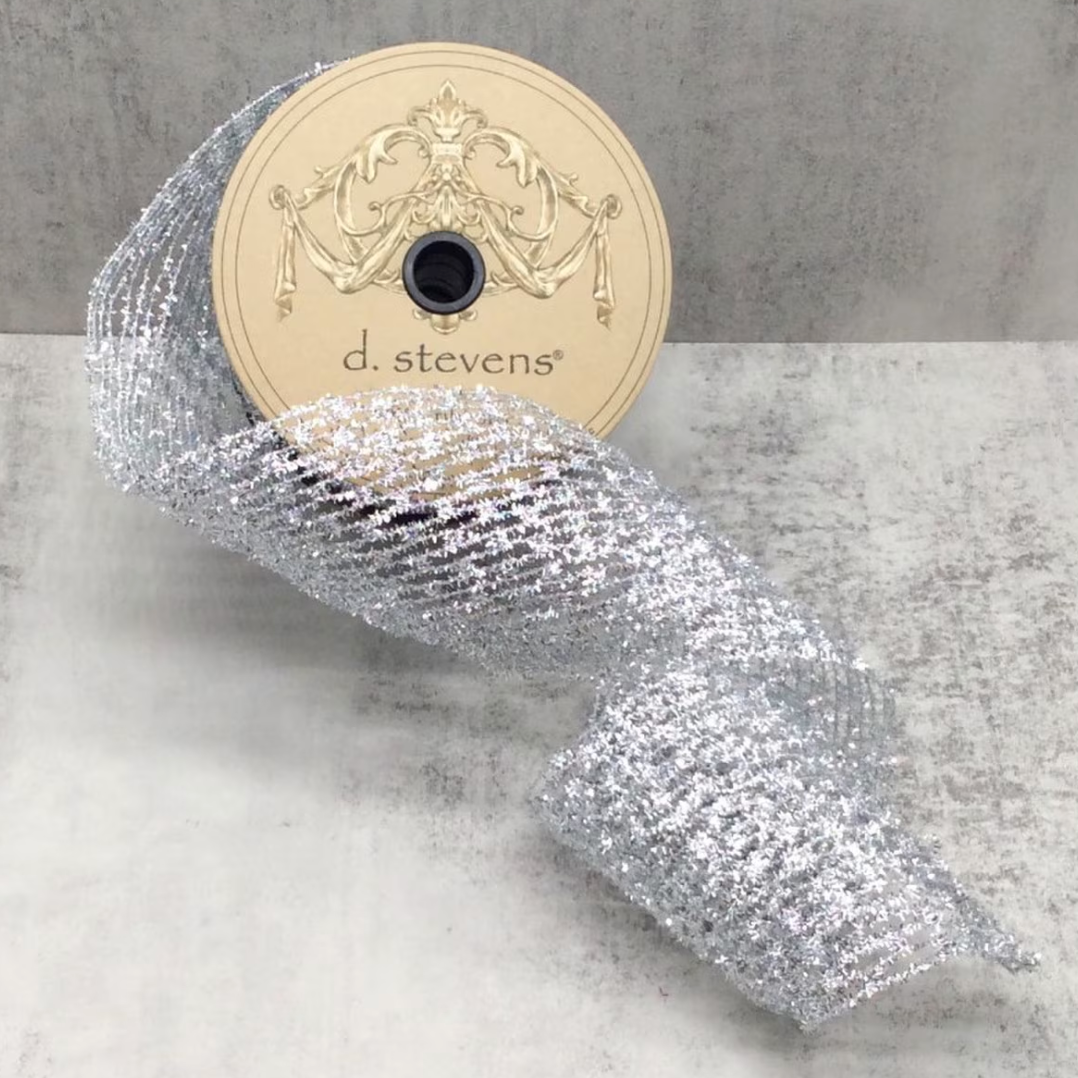 4" x 10yds metallic diamond stretch tinsel, silver