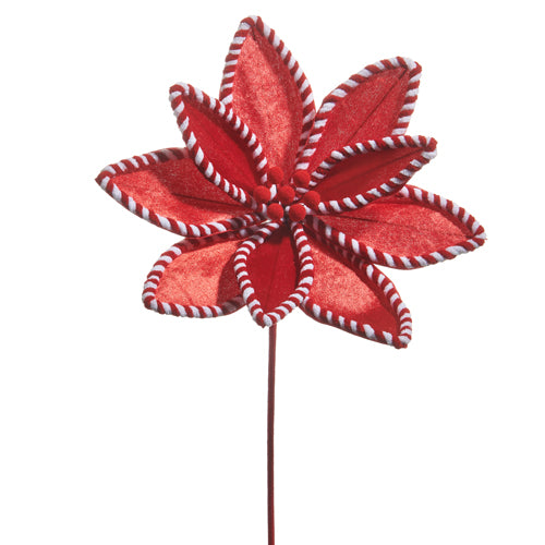 22" Red Velvet Peppermint Edge Poinsettia Stem | Burlap and Bling Decor