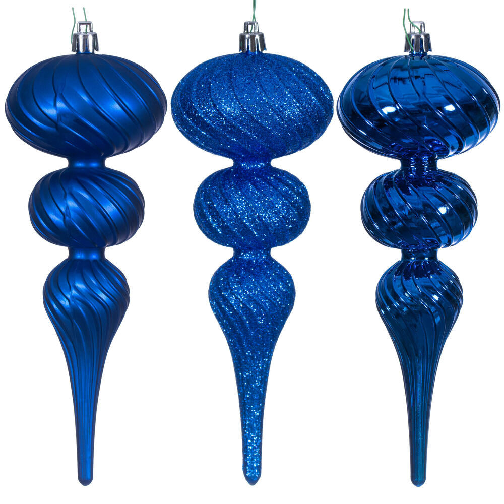 8" Blue Swirl Finial Orn 6 assorted per pack | Burlap and Bling Decor
