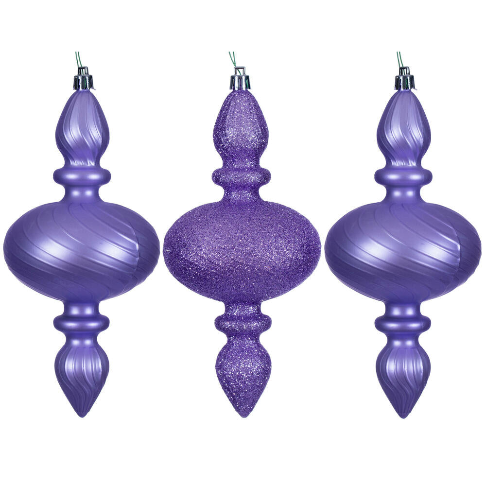 8.2" Lavender Swirl Finial Orn Set 3/Asst | Burlap and Bling Decor
