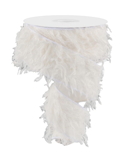 2.5"X10YD FURRY RIBBON WHITE | Burlap and Bling Decor