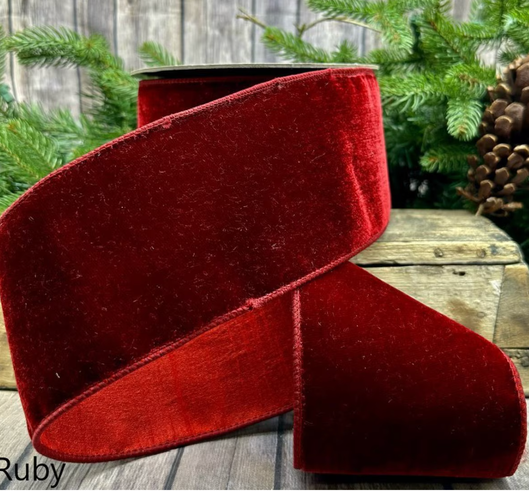 4” x 10yds lush velvet ruby dupion back, ruby