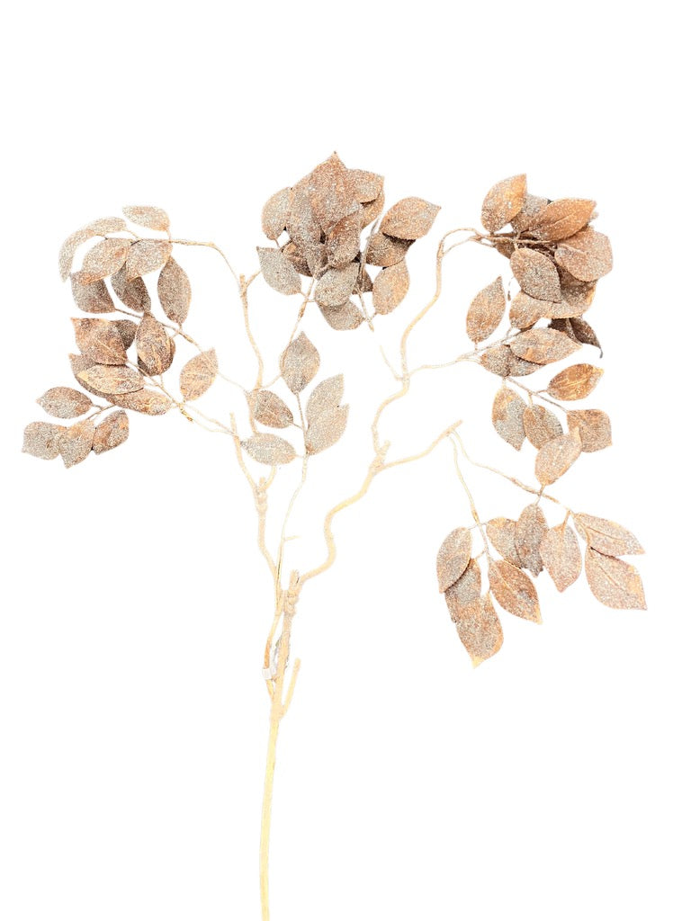 36" Glittered Rose Leaf Spray Brown | Burlap and Bling Decor