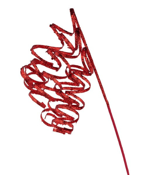 31"L CURLY GLITTER RIBBON SPRAY RED | Burlap and Bling Decor
