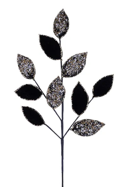 27.5"L LEAF SPRAY BLACK/GOLD/WHITE | Burlap and Bling Decor