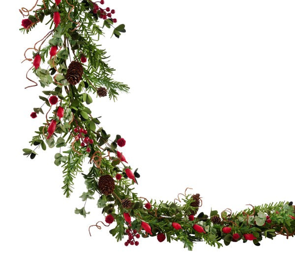 5'L PINE/BERRY/EUCALPYTUS GARLAND RED/GREEN/NATURAL | Burlap and Bling ...